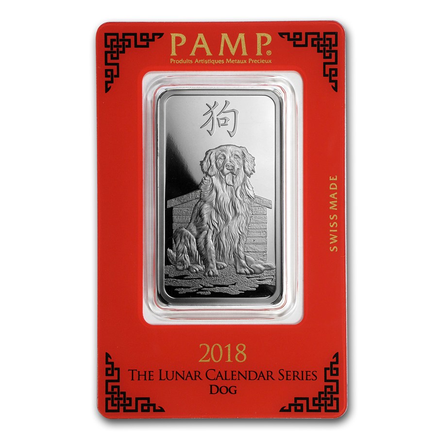 1 Oz. Pure Silver PAMP Lunar Dog Bar - 2018 - Bullion Mart