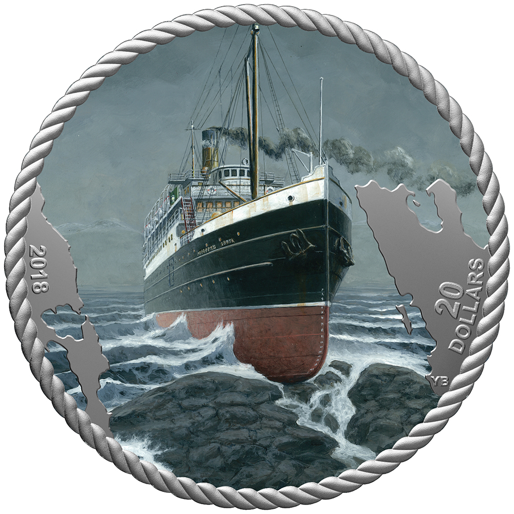 2018 $20 FINE SILVER COIN THE SINKING OF THE SS PRINCESS SOPHIA ...