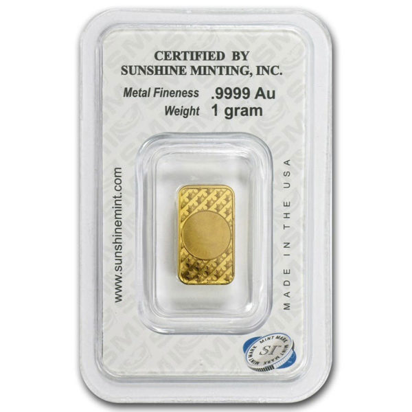 1 gram Gold Bar Sunshine Mint (w/Assay Card) - Bullion Mart