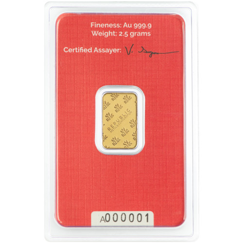 2.5 Gram Republic Metal Gold Bar (w/ Assay) - Bullion Mart