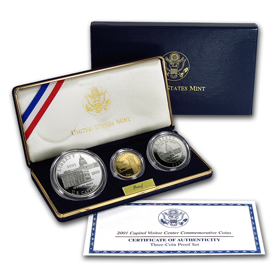 2001 3-Coin Commemorative Capitol Visitor Center Proof Set (w/Box & COA ...