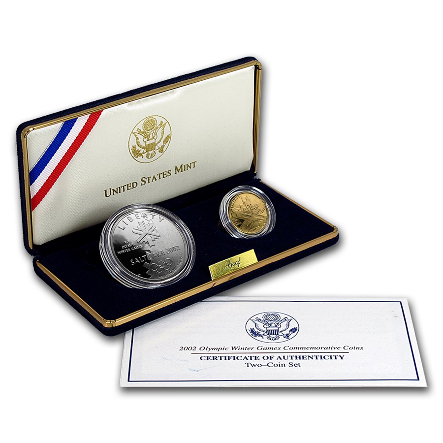 2002 Us Salt Lake City Olympic Games 2-coin Commemorative Proof Set ...