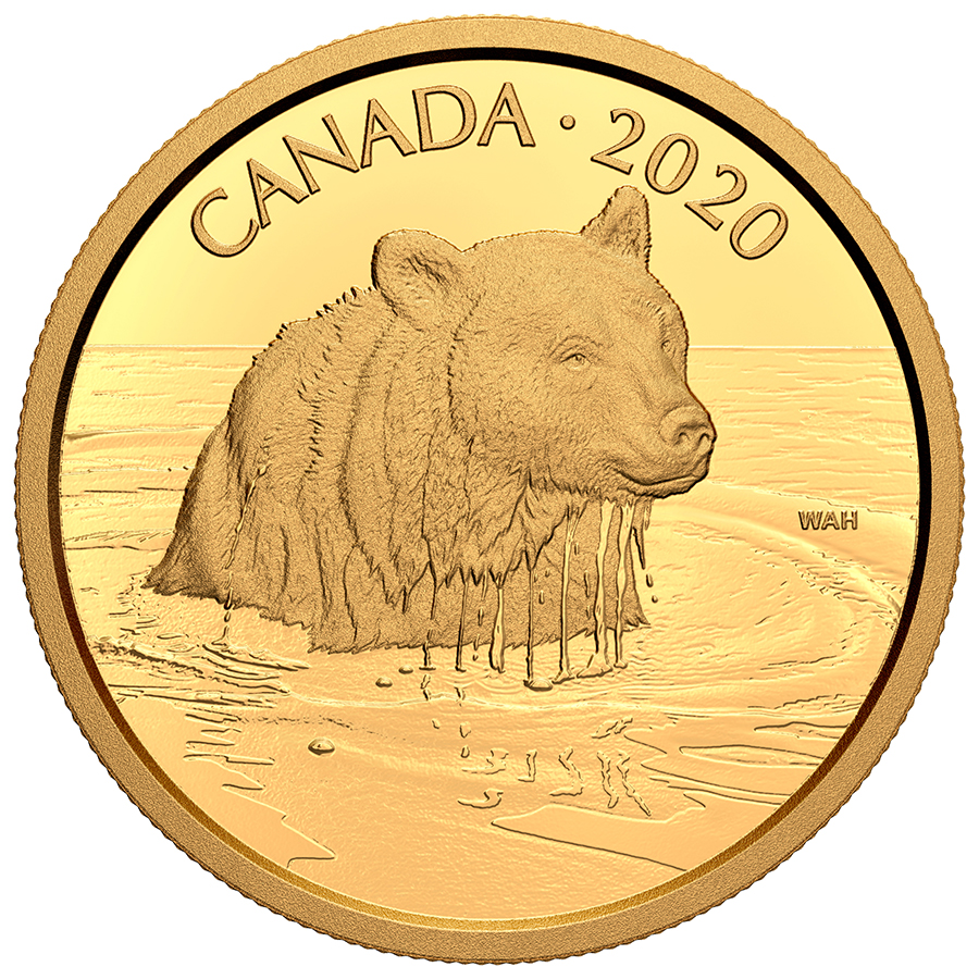 2020 $350 Pure Gold Coin Canadian Wildlife Portraits: The Grizzly Bear ...