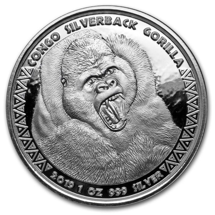 2019 Republic of Congo 1 oz Silver Silverback Gorilla (Proof like ...