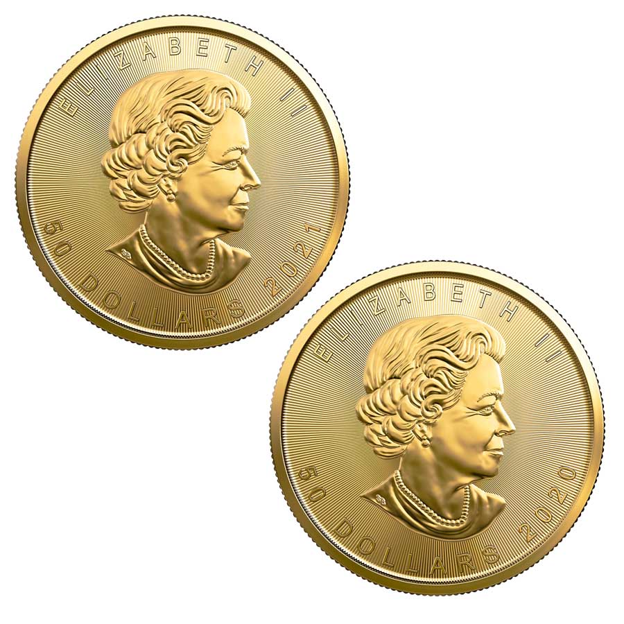 2 Coins Combo - Gold Maple Leaf Coins 2021 + 2020 - Bullion Mart