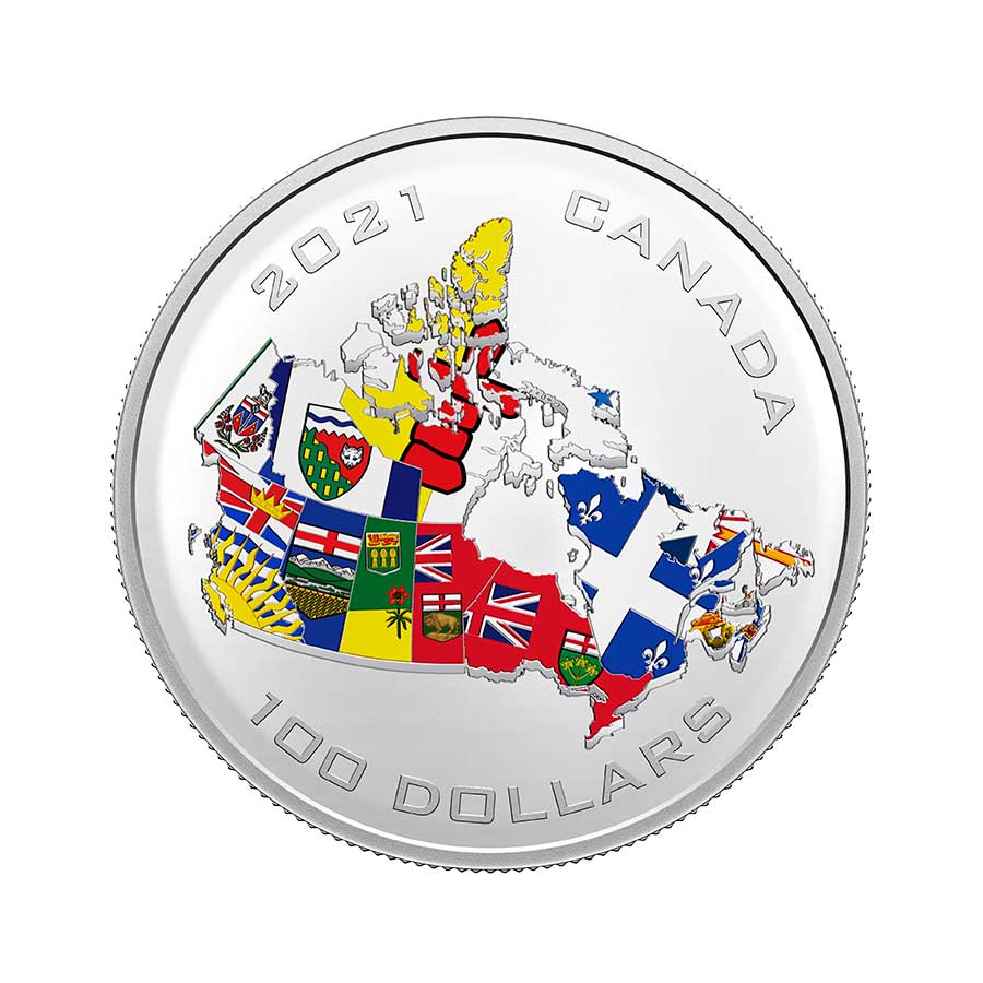 2021 $100 Fine Silver Coin - Canada’s Provincial and Territorial Flags ...