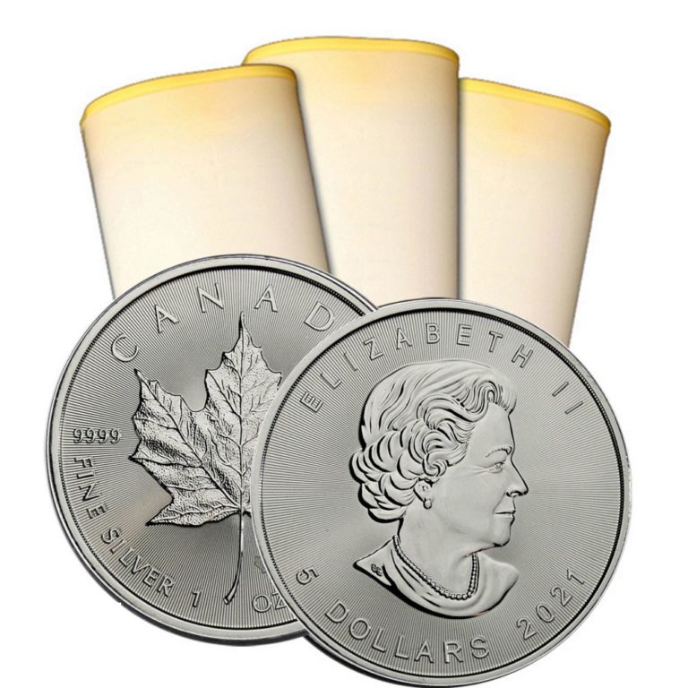 2021 1 Oz Canadian Silver Maple Leaf Coins (Tube Of 25) - Bullion Mart