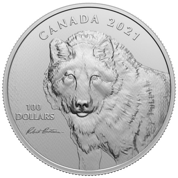 2021 $100 Wolf Sketch By Robert Bateman - Pure Silver Coin - Bullion Mart