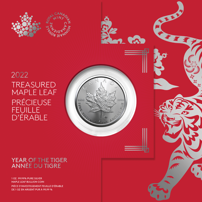 2022 1 oz $5 Pure Silver Coin - Treasured Silver Maple Leaf - Year of ...