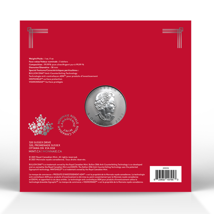2022 1 oz $5 Pure Silver Coin - Treasured Silver Maple Leaf - Year of ...