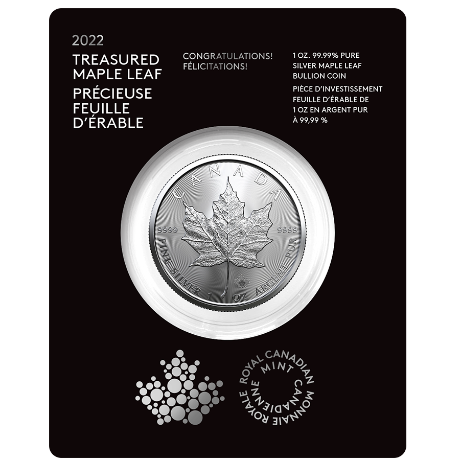 2022 $5 1 oz. 99.99% Pure Silver Coin - Treasured Silver Maple Leaf ...