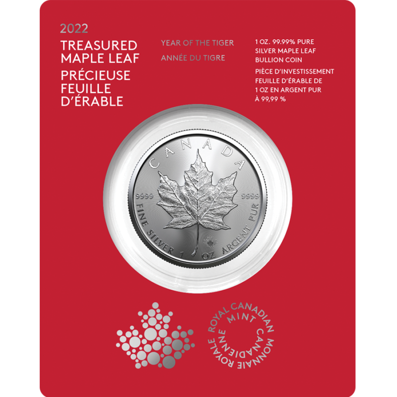 2022 1 oz $5 Pure Silver Coin - Treasured Silver Maple Leaf - Year of ...