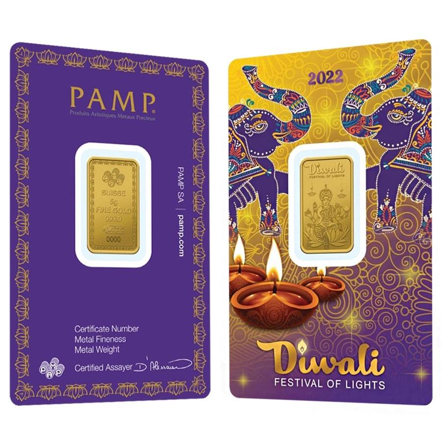 2022 5 gram PAMP Suisse Diwali Lakshmi Gold Bar .9999 Fine (In Assay ...