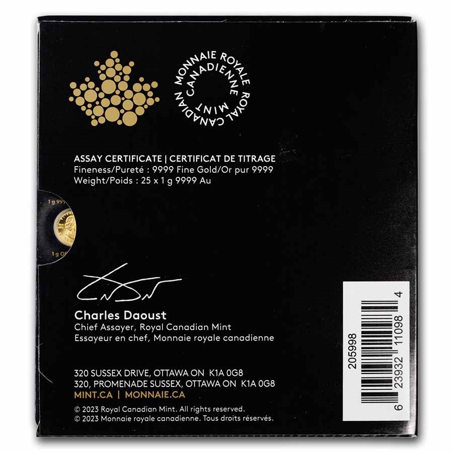 2023 25 X 1 Gram Gold Maple Leafs Maplegram25 In Assay Bullion Mart