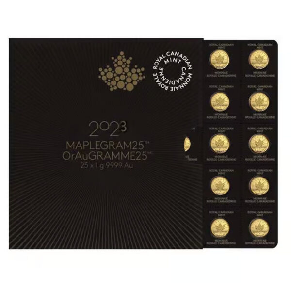 2023 25 x 1 gram Gold Maple Leafs Maplegram25™ (In Assay) - Bullion Mart