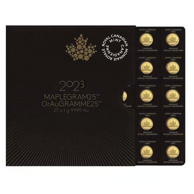 2023 25 x 1 gram Gold Maple Leafs Maplegram25™ (In Assay) - Bullion Mart