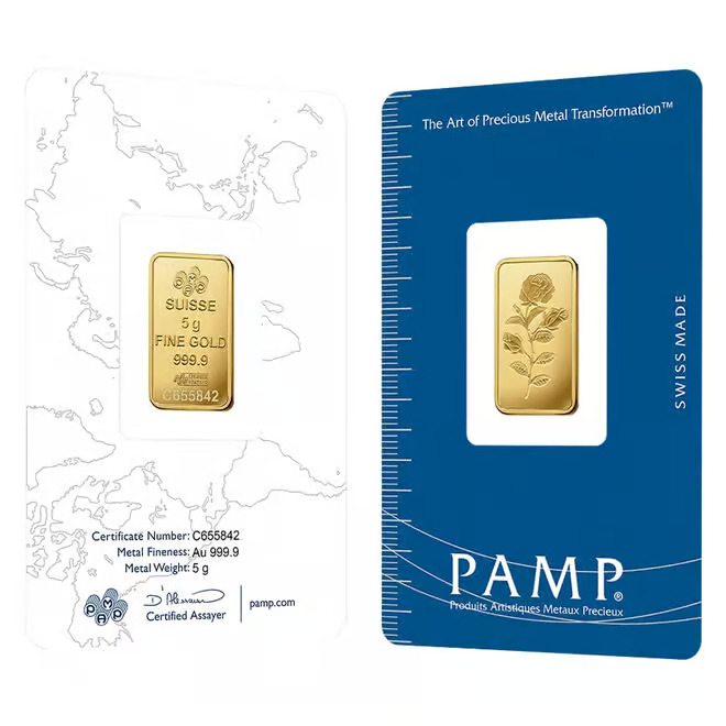 5 gram PAMP Suisse Rosa Gold Bar .9999 Fine (In Assay) - Bullion Mart