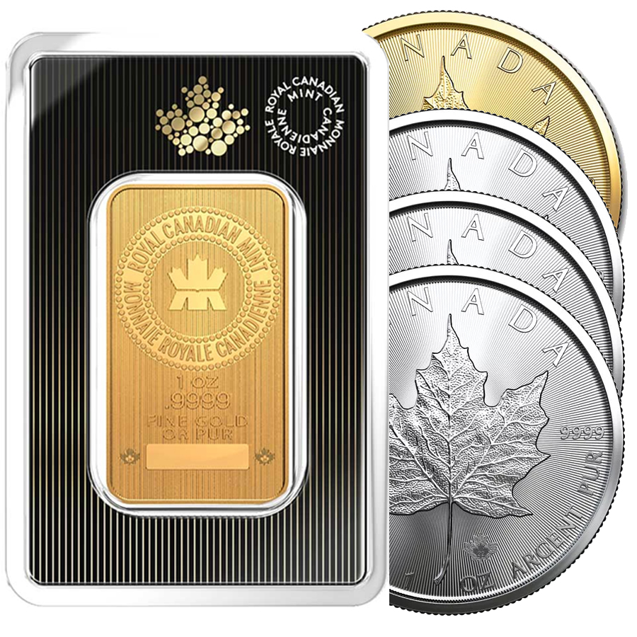 3 RCM Combo 1 Oz RCM Gold Bar 1 Oz Gold Maple Leaf Coin 3 X 1 Oz 3 RCM Combo 1 Oz RCM Gold Bar 1 Oz Gold Maple Leaf Coin 3 X 1 Oz