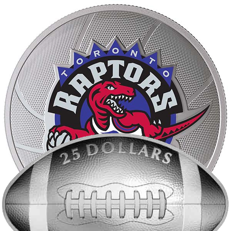 Football Shaped Silver Coin + 2020 Toronto Raptors Silver Coin ...