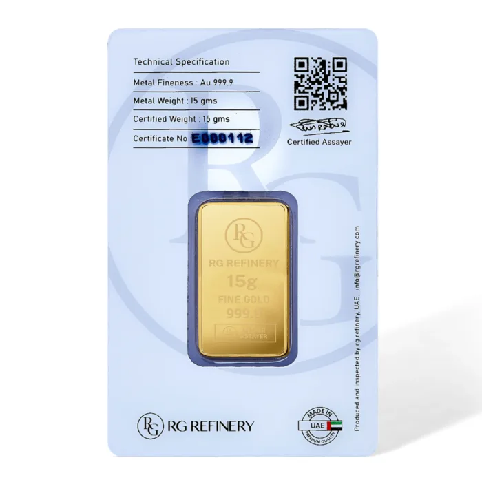 15 gram Pure Gold Kaabah Bar 0.9999 - RG Refinery, UAE - Bullion Mart ...