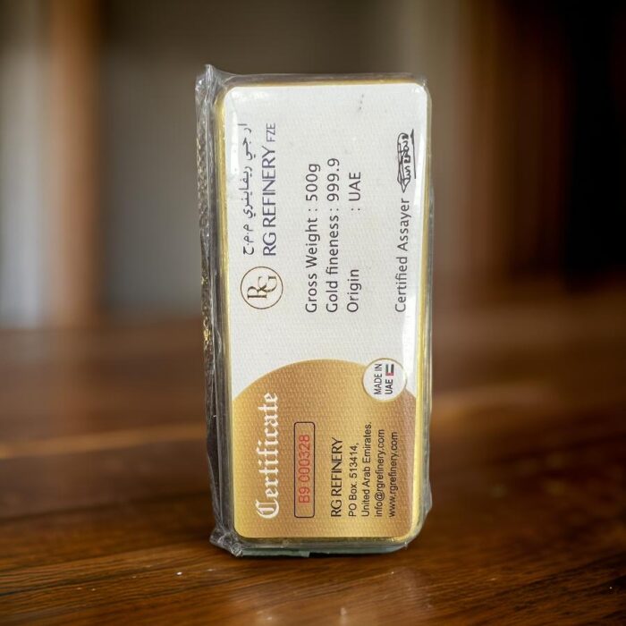 500 gram Pure Gold Bar 0.9999 - RG Refinery, UAE (w/Certificate ...