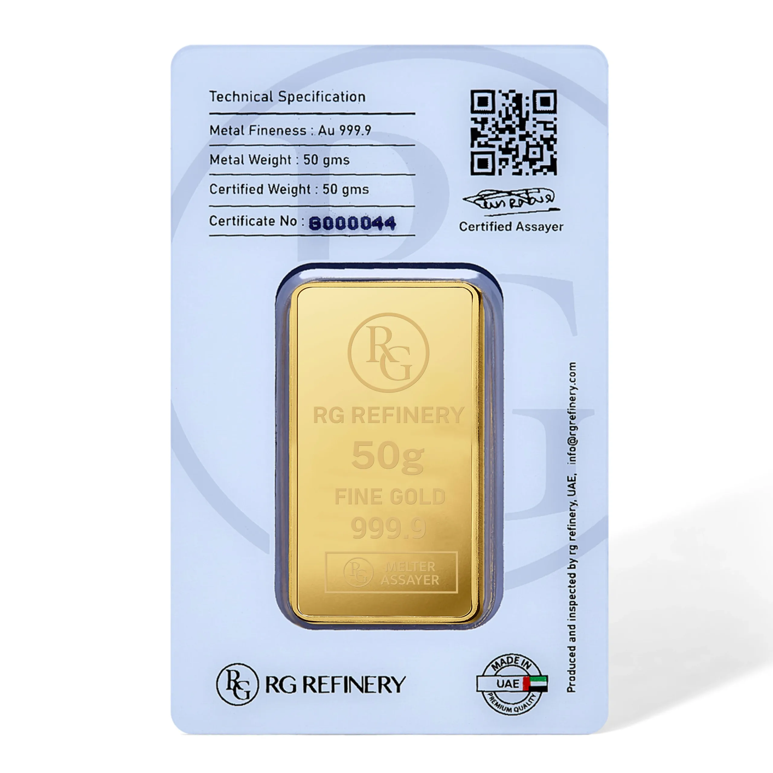 50 gram Pure Gold Kaabah Bar 0.9999 - RG Refinery, UAE - Bullion Mart ...