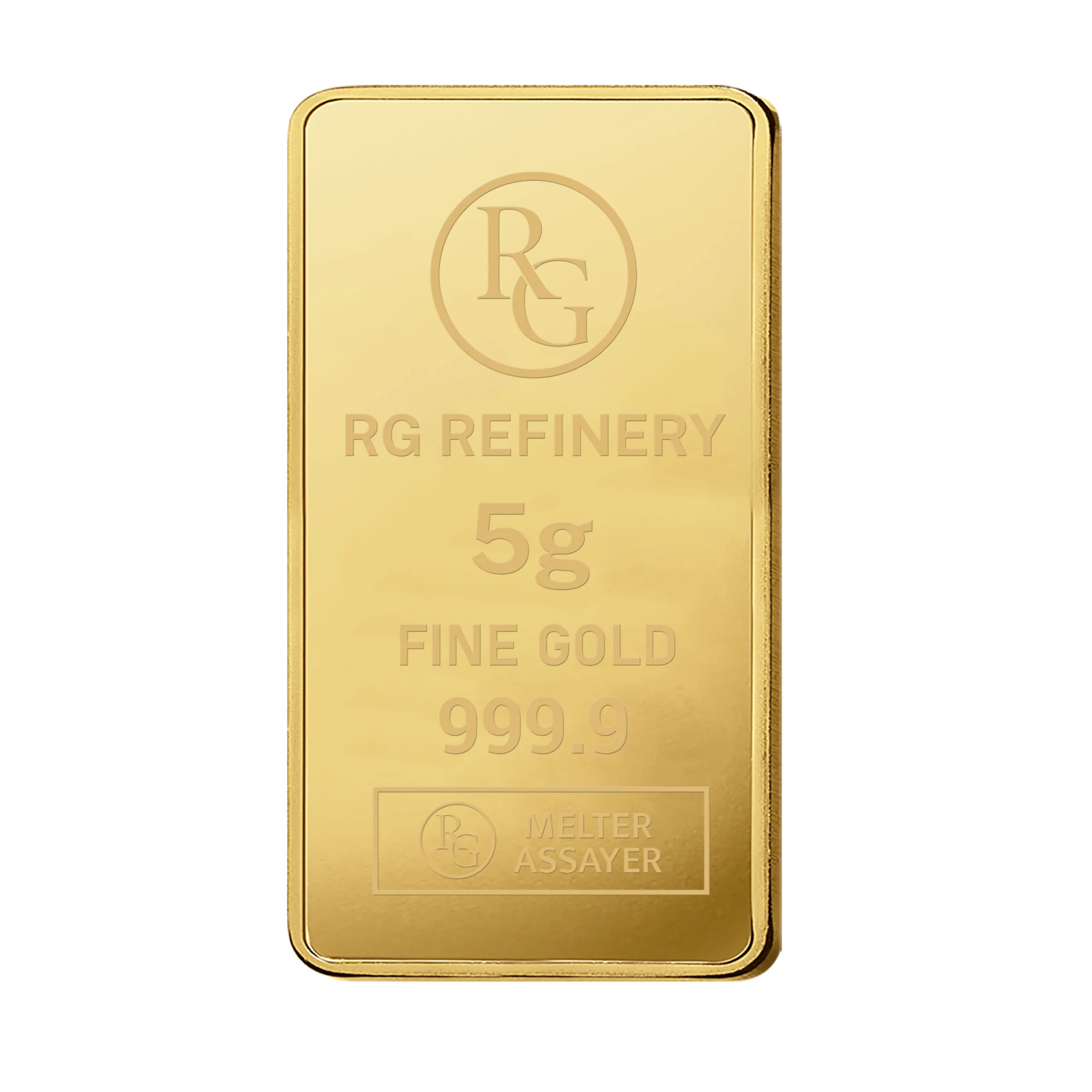 5 gram Pure Gold Bar 0.9999 - RG Refinery, Dubai, UAE - Bullion Mart