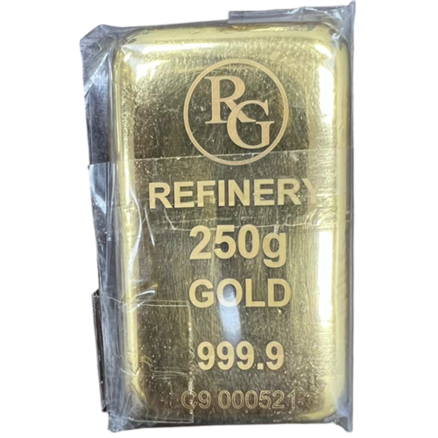 250 gram Pure Gold Bar 0.9999 - RG Refinery, UAE (w/Certificate ...