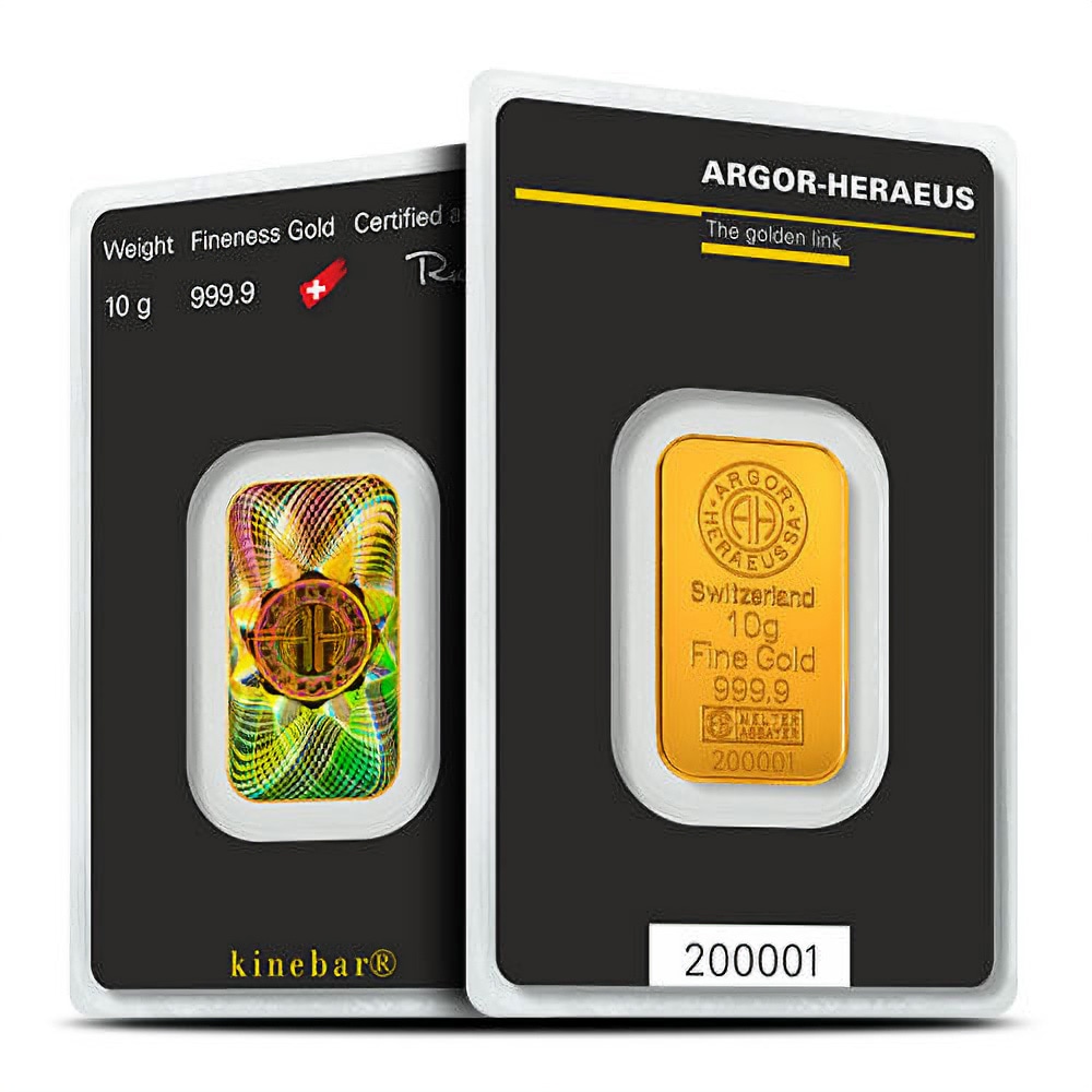 10 Gram Argor Heraeus Kinebar Gold Bar (New w/ Assay) - Bullion Mart