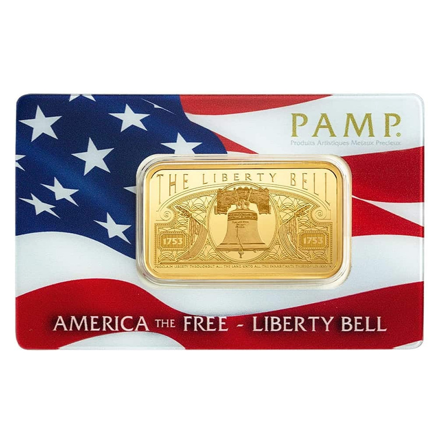 1 oz PAMP Suisse Liberty Bell Pure Gold Bar .9999 (w/Assay) - Bullion Mart